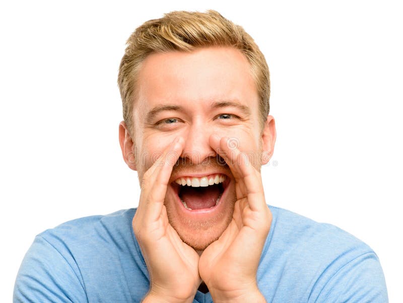 Attractive Young Man Shouting - Isolated on White Background Stock ...