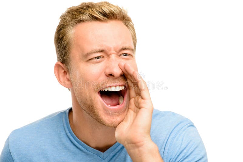 Attractive Young Man Shouting - Isolated on White Background Stock ...