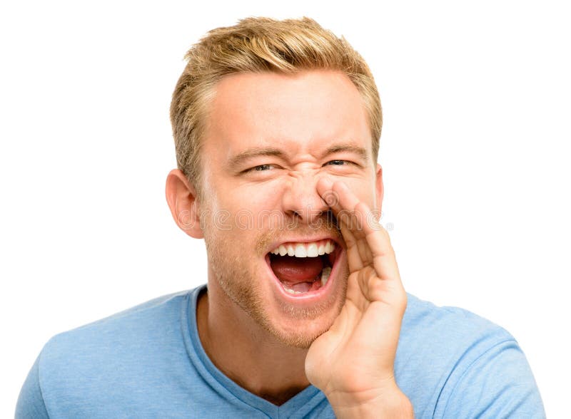 Attractive Young Man Shouting - Isolated on White Background Stock ...