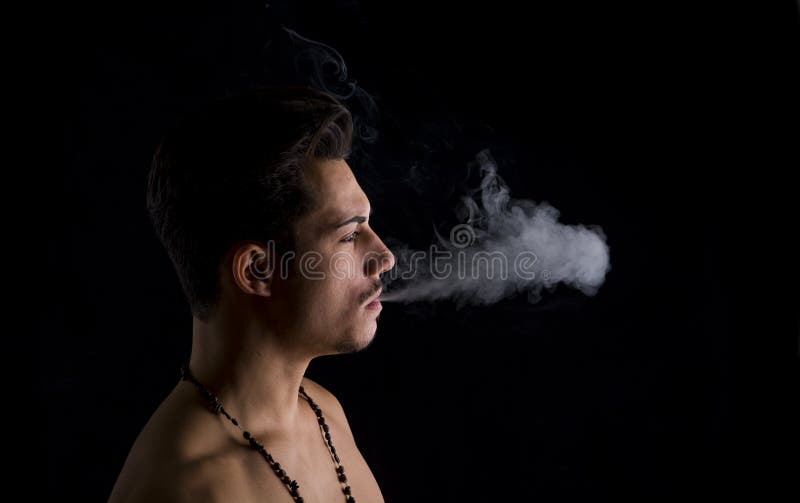 Attractive Young Man Smoking Cigarette, Profile View Stock Image ...