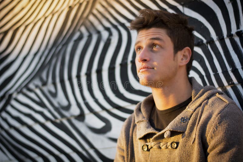 Attractive Young Man Standing Against Zebra Editorial Stock Image ...