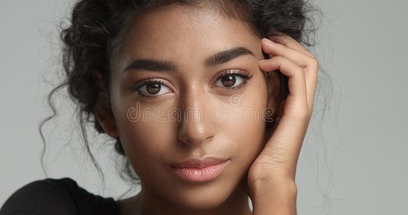 Attractive Young Middle Eastern Model Touching Her Pretty Face Flawless ...