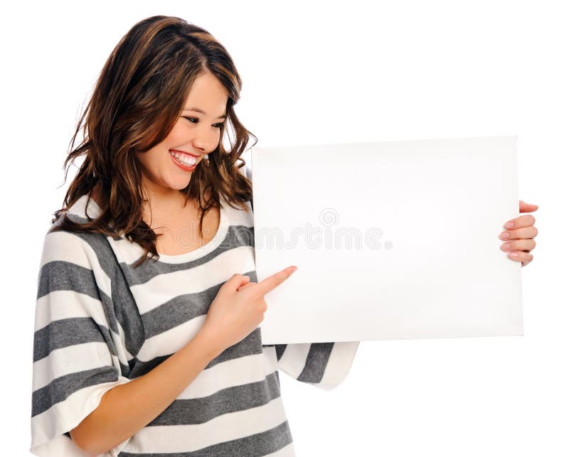 Attractive Young Woman with Blank Sign Stock Photo - Image of ...