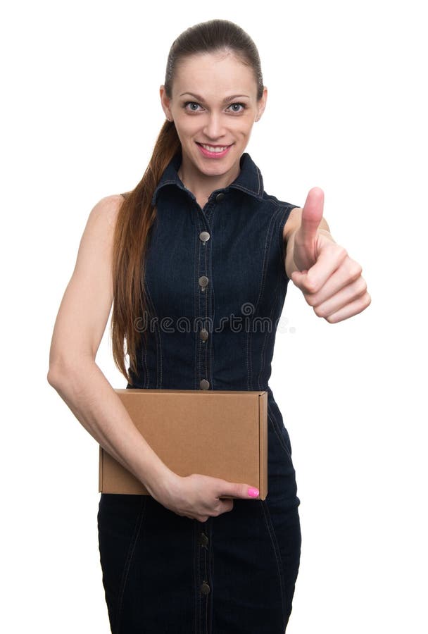 Attractive Young Woman with Cardboard Box Stock Image - Image of people ...
