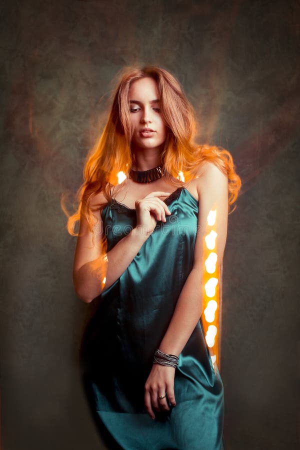 Attractive Young Woman Dancing in Blur Light at Studio Stock Image ...