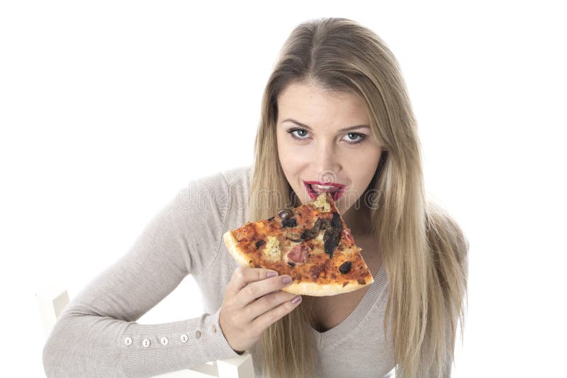 Attractive Young Woman Eating Pizza Stock Photo - Image of style, cute ...