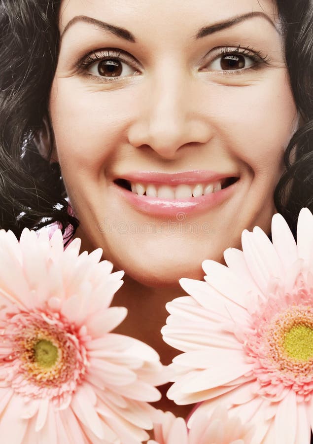 Attractive Young Woman Face with Flowers Stock Photo - Image of flower ...