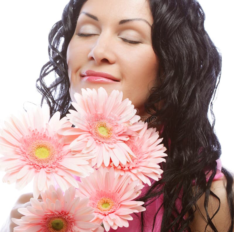Attractive Young Woman Face with Flowers Stock Image - Image of ...