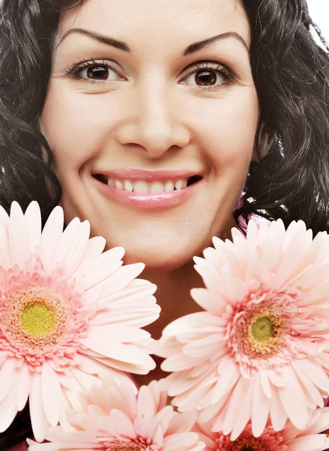 Attractive Young Woman Face with Flowers Stock Image - Image of flowers ...