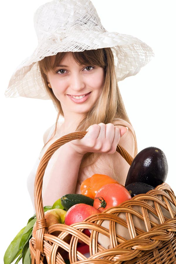 An Attractive Young Woman Holding a Basket of Deli Stock Image - Image ...