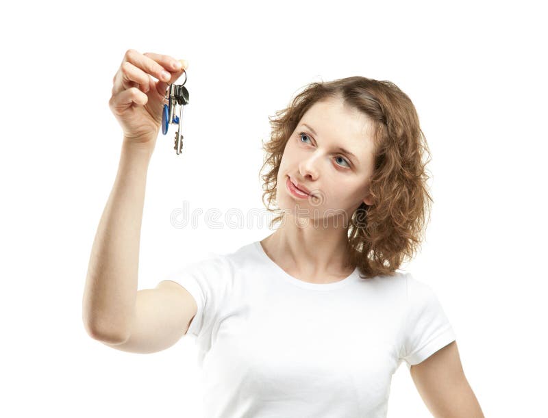 Attractive Young Woman Holding Keys Stock Photo - Image of human, idea ...