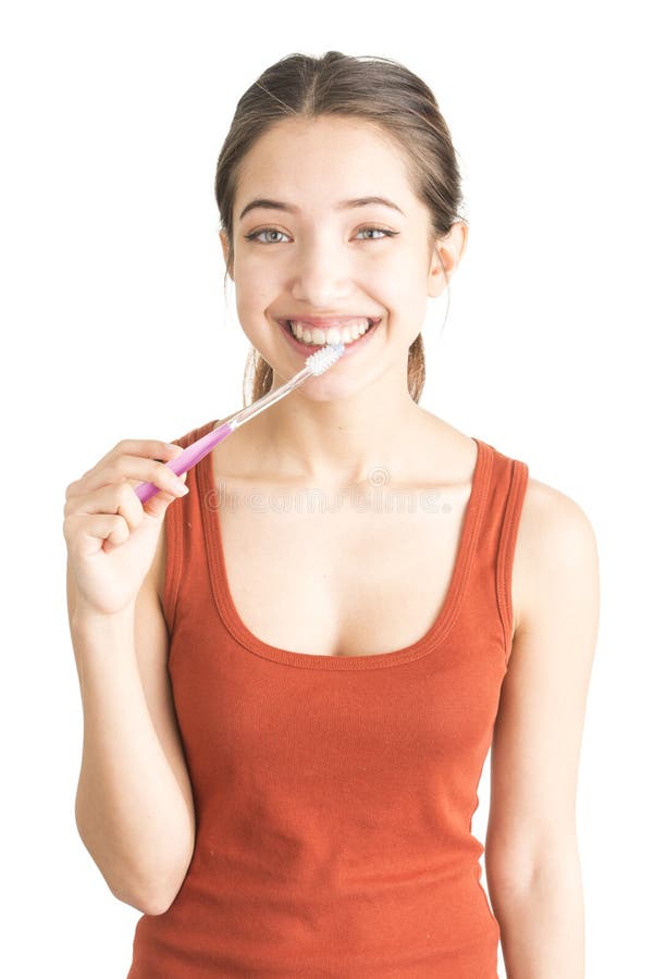 Attractive Young Woman Holding Toothbrush Stock Photo - Image of oral ...