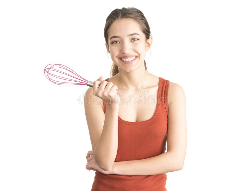 Attractive Young Woman Holding Wire Whisk Stock Photo - Image of modern ...