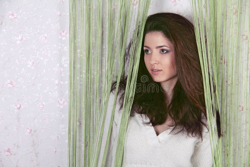 Attractive Young Woman Posing by the Wall Stock Image - Image of ...