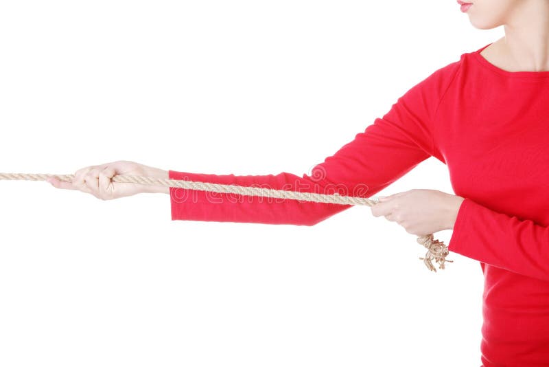 Attractive Young Woman Pulling a Rope. Stock Photo - Image of business ...