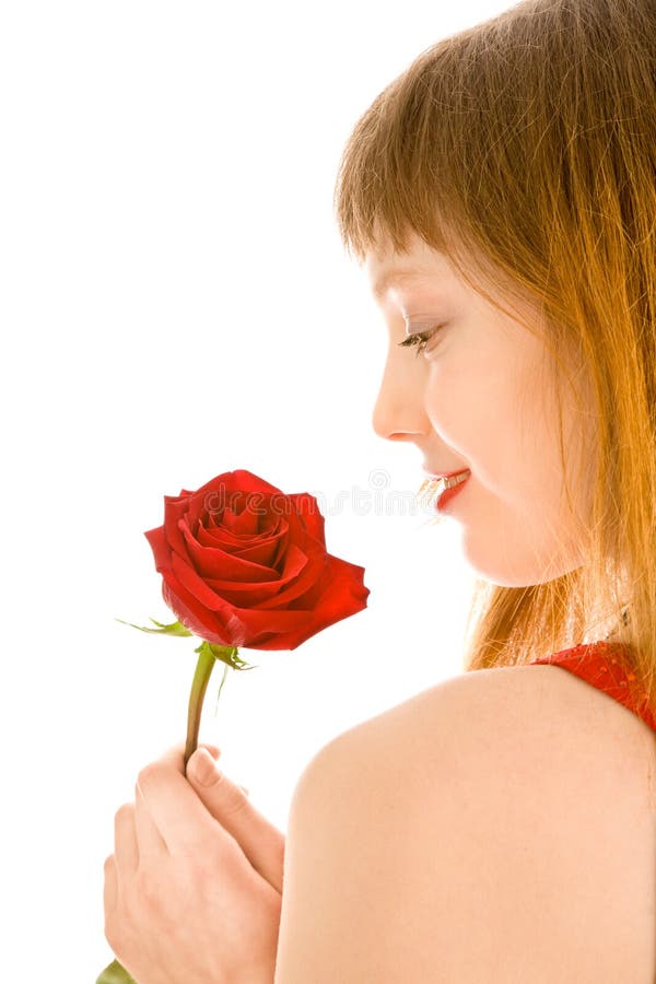 Attractive Young Woman with Red Rose Stock Image - Image of people ...