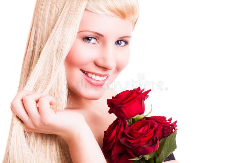 Attractive Young Woman with Roses Stock Image - Image of blond ...