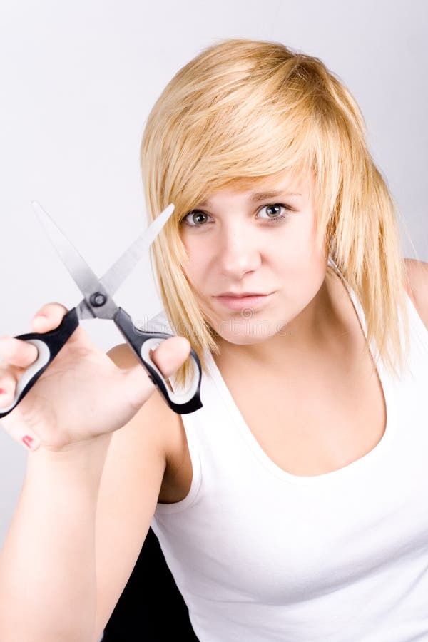 Attractive Young Woman with Scissors Stock Photo - Image of scissors ...