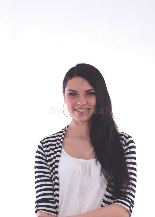 Beautiful Young Woman Standing Isolated Against White Background Stock ...