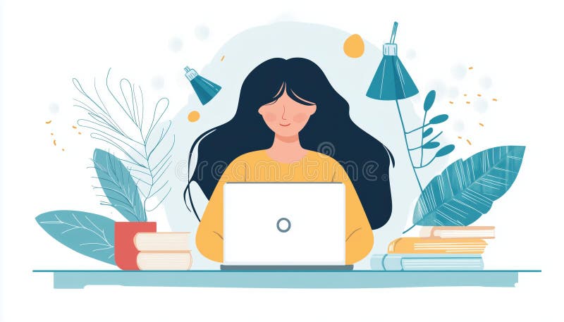 Attractive Young Woman Student Engaged in E-Learning or Remote Work ...