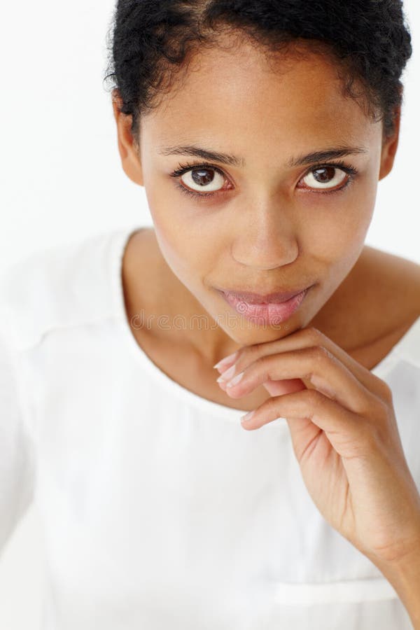 Attractive Young Woman Thinking Stock Image - Image of vertical, chin ...