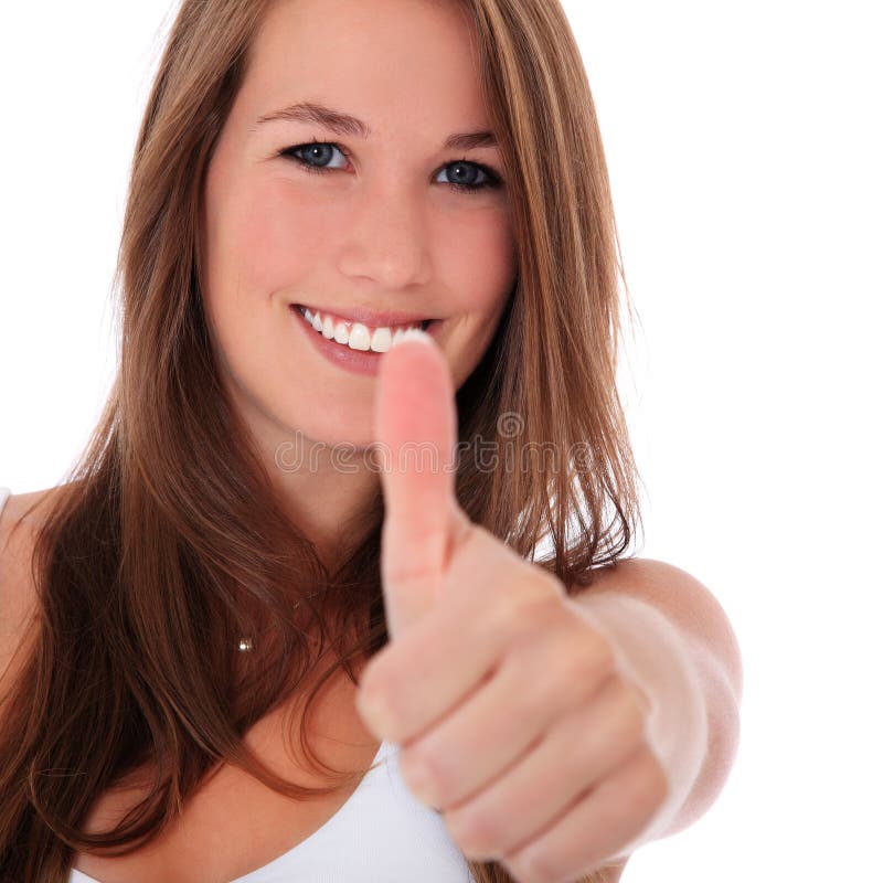 Attractive Young Woman Thumbs Up Stock Photo - Image of white, finger ...