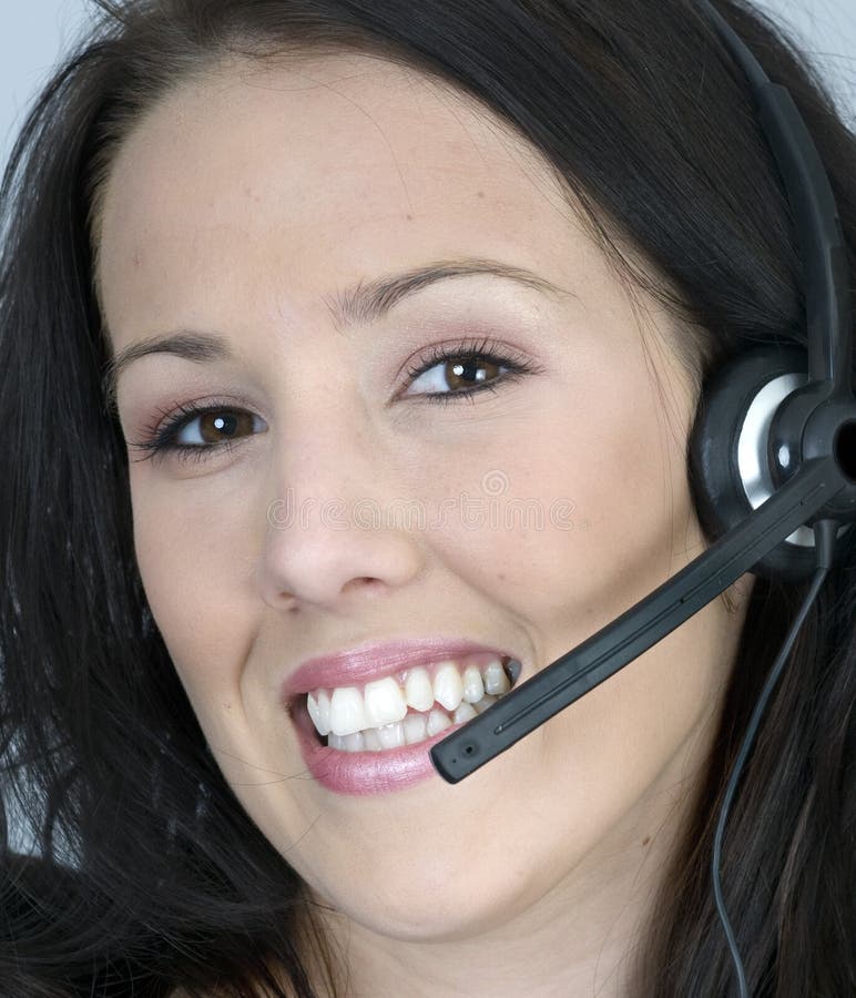 Attractive Young Woman Using Phone Headset Stock Image - Image of hair ...
