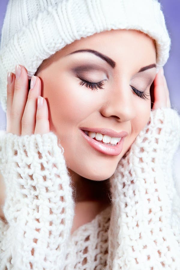 Attractive Young Woman in Warm Clothing. White Stock Photo - Image of ...