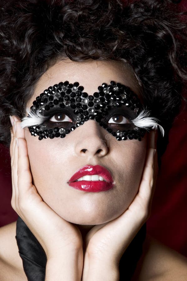 Attractive Young Woman Wearing a Black Gem Mask Stock Photo - Image of ...