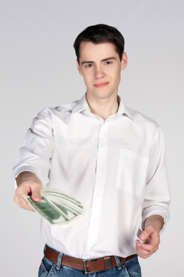Attraktiver Mann Mit Geld in Seiner Hand Stockfoto - Bild von abkommen ...