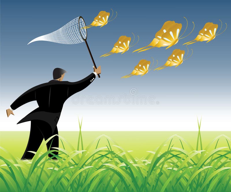 Essai D'homme D'affaires Pour Attraper L'argent De Vol Dans Le Ciel ...