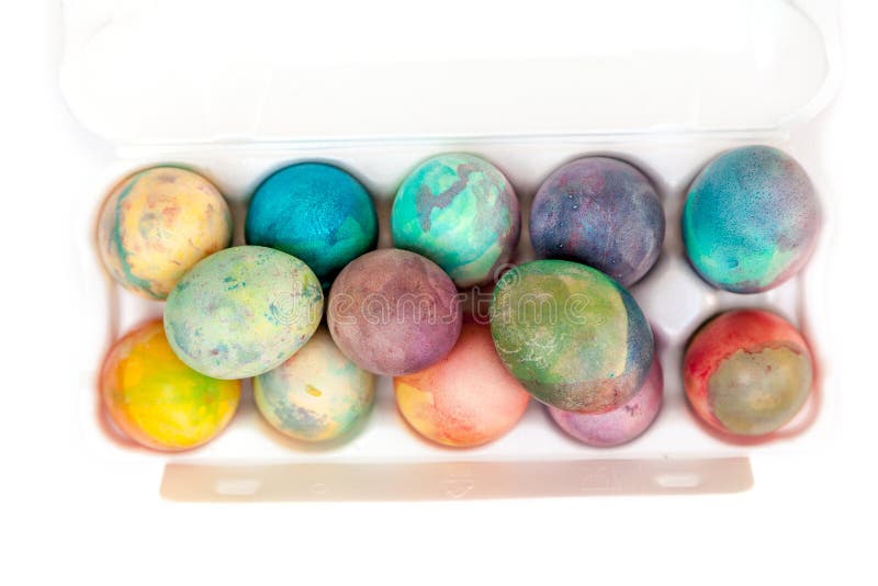 Easter Painted Eggs Folded in Plastic Container Stock Photo - Image of ...