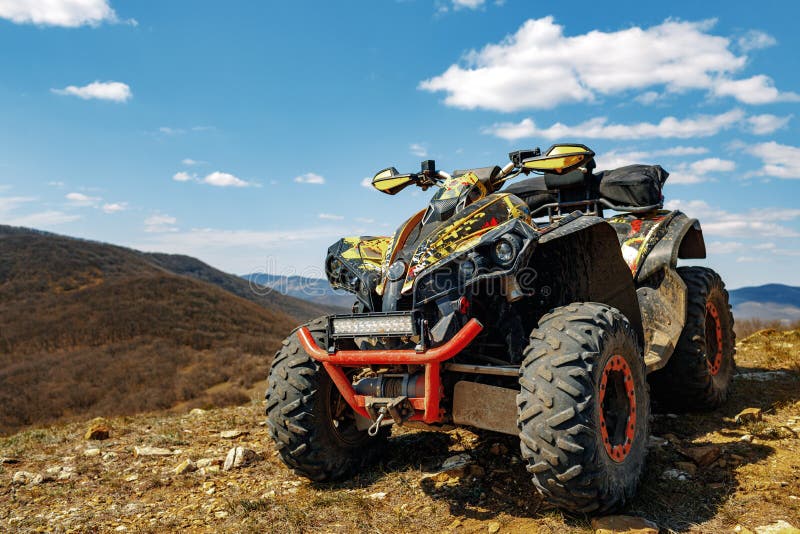 Atv Car in the Mountains on Sunny Day Stock Photo - Image of extreme ...
