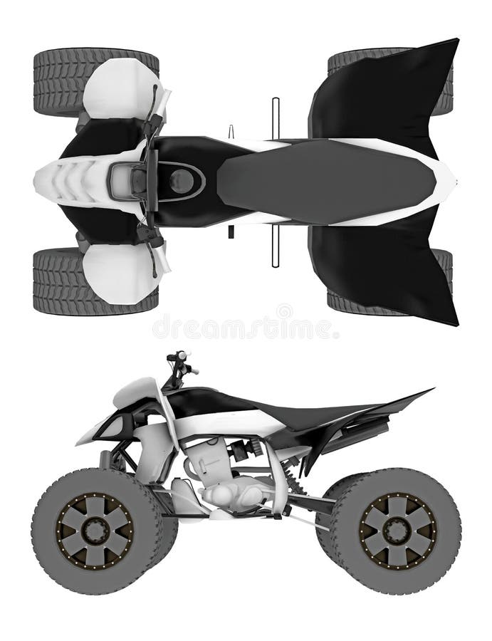 ATV Isolated on White Top and Side View 3d Rendering Stock Illustration ...