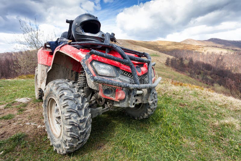 ATV on mountains landscape stock photo. Image of transportation - 40572286