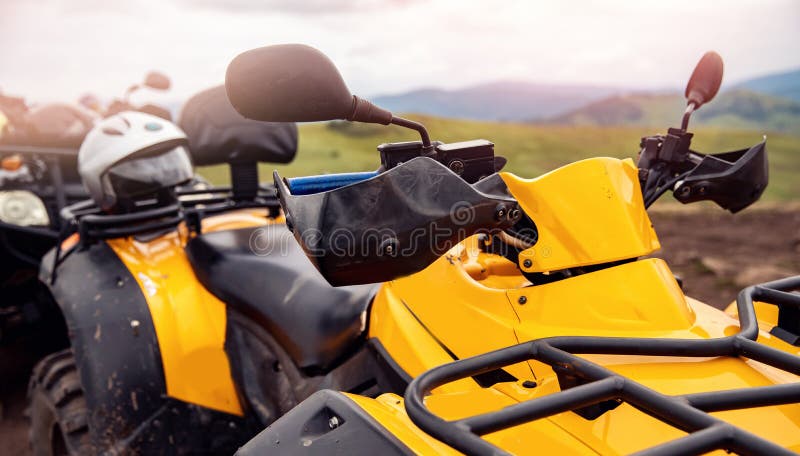 ATV Quad Bike on Forest Offroad, Front View Stock Image - Image of ...