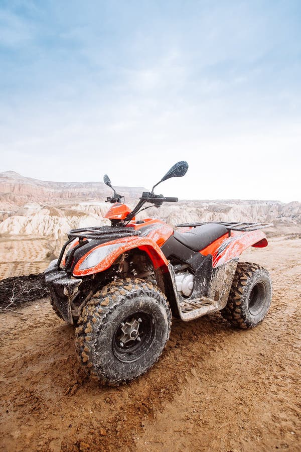 ATV Quad Bike in Front of Mountains Landscape Stock Image - Image of ...
