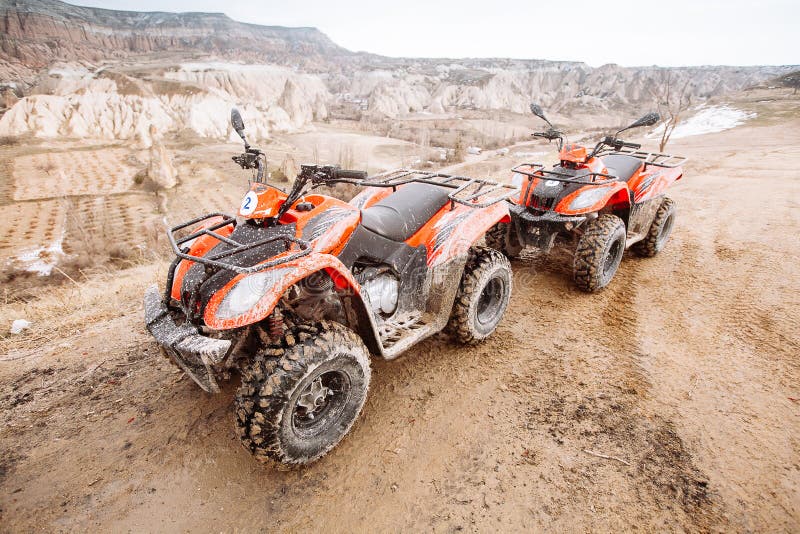 ATV Quad Bike in Front of Mountains Landscape Stock Image - Image of ...