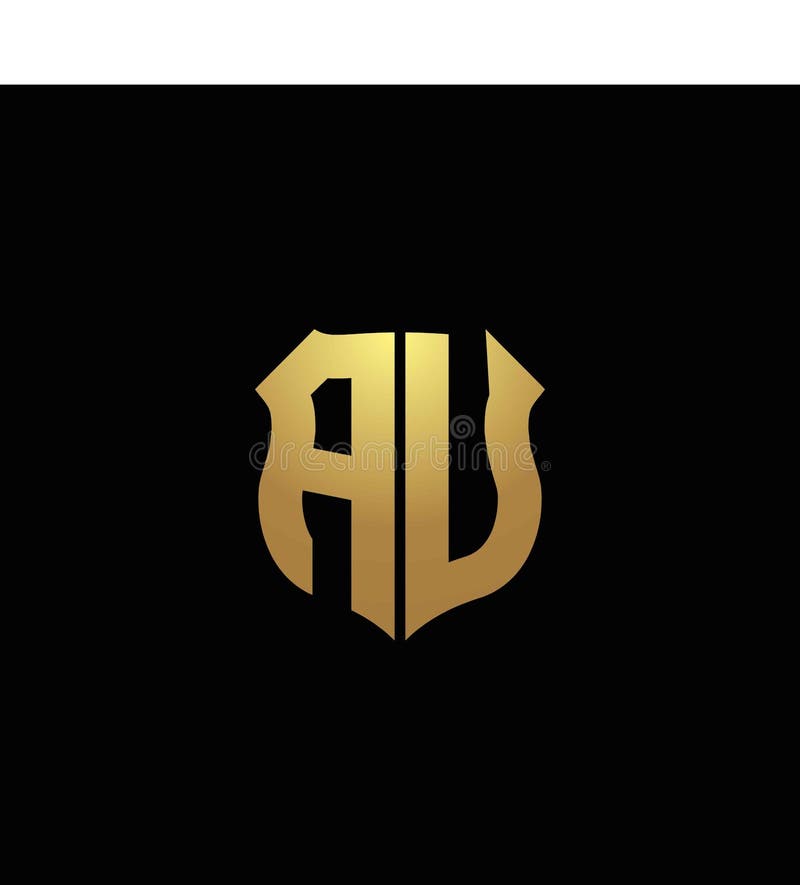 AU Logo Monogram with Gold Colors and Shield Shape Design Template ...