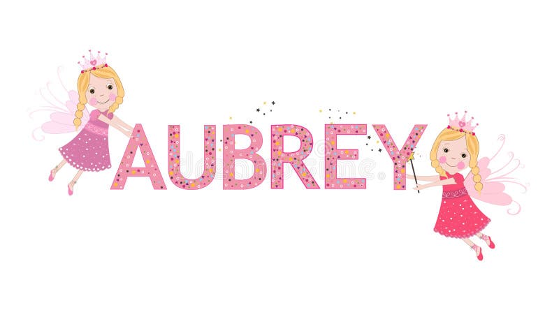 Aubrey Female Name with Cute Fairy Stock Vector - Illustration of text ...