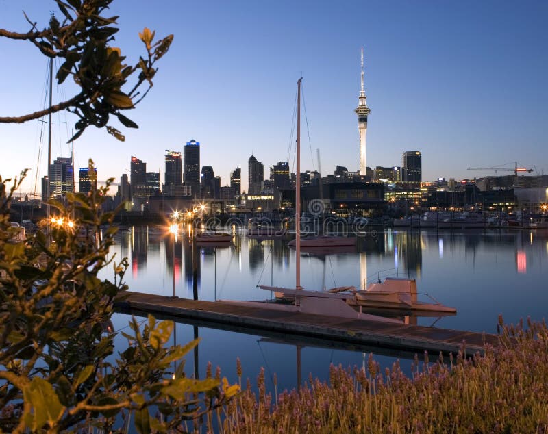 Auckland City CBD, Sky Tower & Waterfront Stock Photo - Image of blue ...