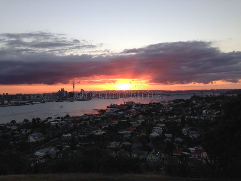 Auckland skyline sunset stock photo. Image of sunset - 73848900