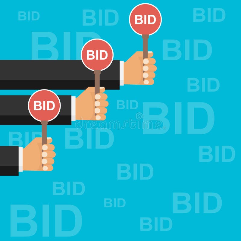 Auction, Bidding. People Bid on Auctions. Vector, Cartoon Illustration ...