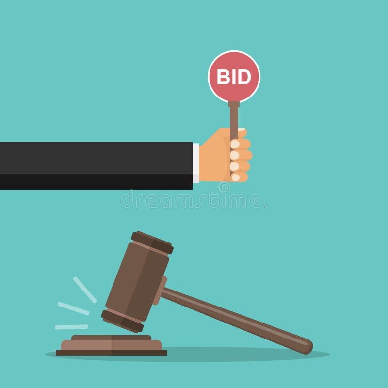 Auction, Bidding. People Bid on Auctions. Vector, Cartoon Illustration ...