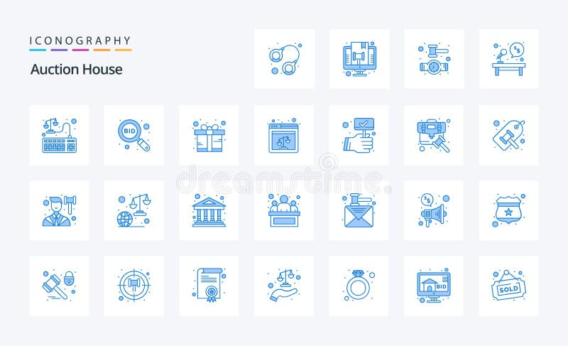 25 Auction Blue icon pack stock vector. Illustration of compete - 264607493