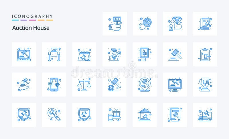 25 Auction Blue icon pack stock vector. Illustration of gallery - 264632657
