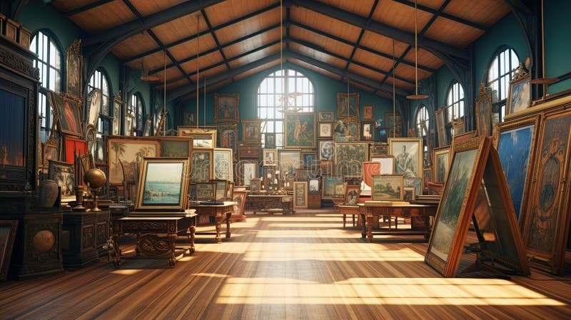 Auction Hall, Full of Various Art Objects Presented at the Auction ...