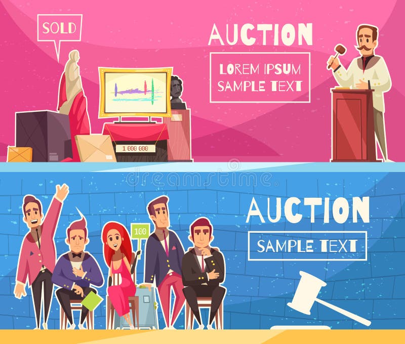 Auction Horizontal Banners Set Stock Vector - Illustration of gavel ...