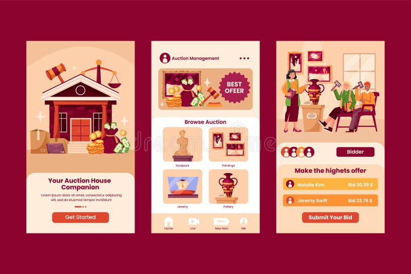Auction House App Design in Flat Design Stock Illustration ...