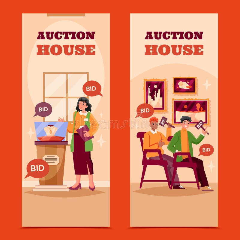 Auction House Banners in Flat Design Stock Illustration - Illustration ...